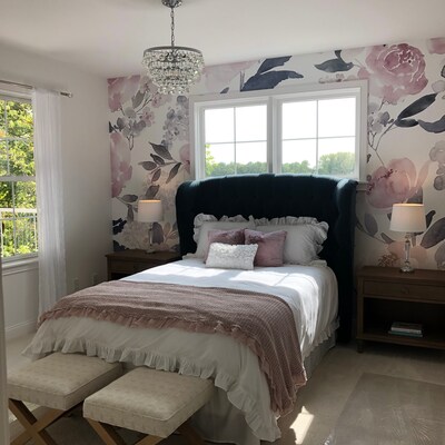 Delicate Forest Floral Large Scale Mural Wallpaper Watercolor Botanical ...