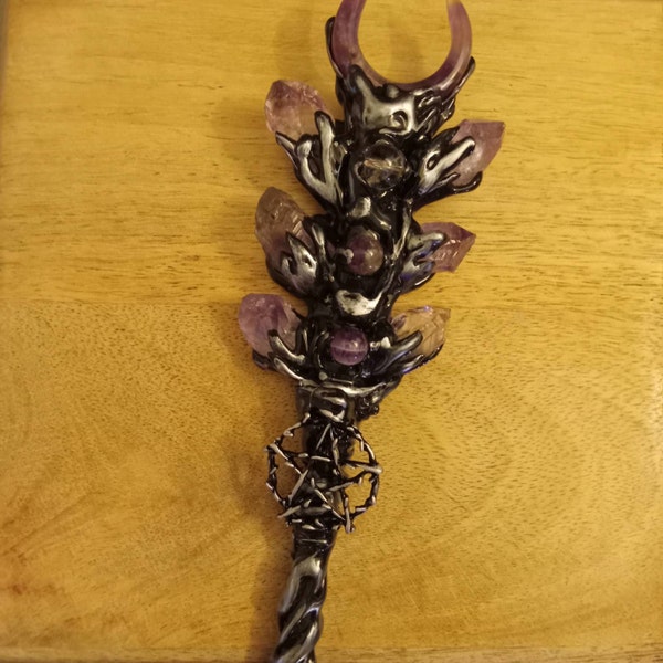 Amethyst Moon Wand, Handmade Wand, Amethyst Wand, Witch Wand, Crystal ...