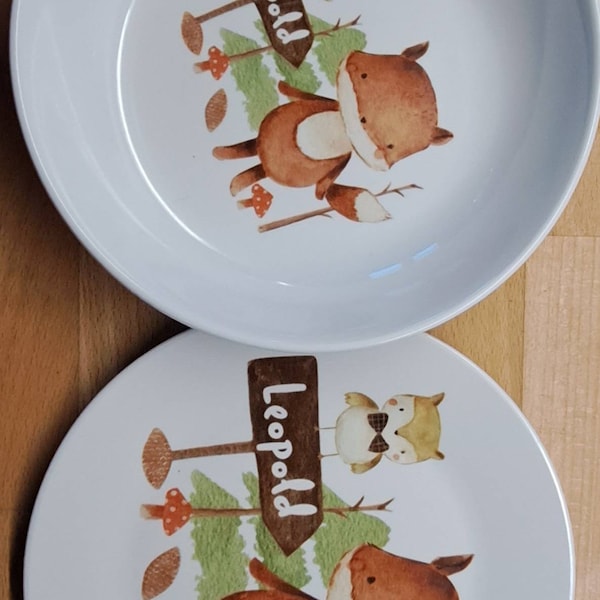 Kindergeschirr, personalisiert, Dschungeltiere, Kinderteller mit Namen, Taufgeschenk, Geschenk ...