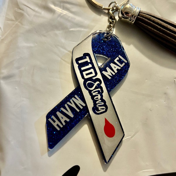 Diabetes Awareness Ribbon Personalized Keychain | Blue Ribbon | T1D ...