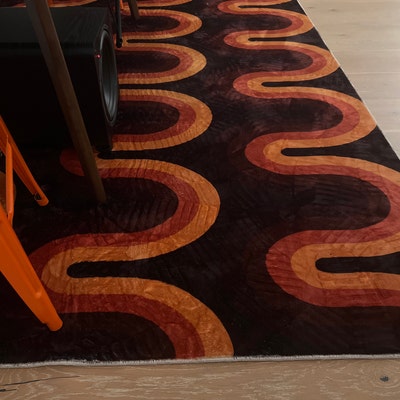 Brown Groovy Retro 70s Area Rug, Brown Orange Geometric Rug, Groovy ...