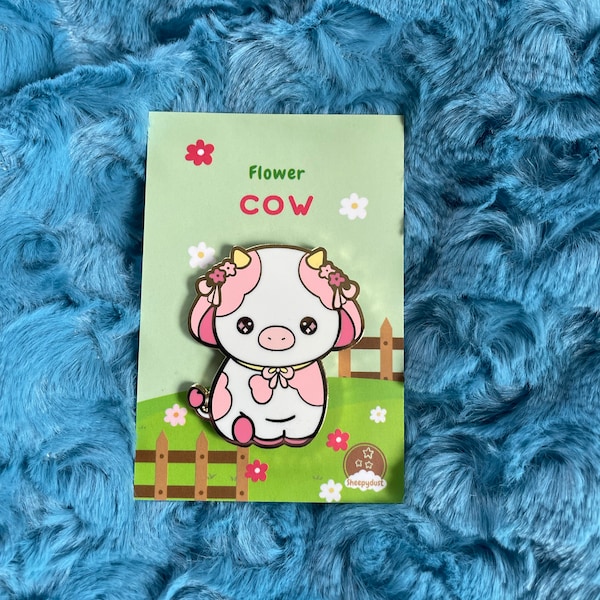 Pink Flower Cow Enamel Pin, Cute Pink Cow Pin, Kawaii Cow Pin, Cute ...
