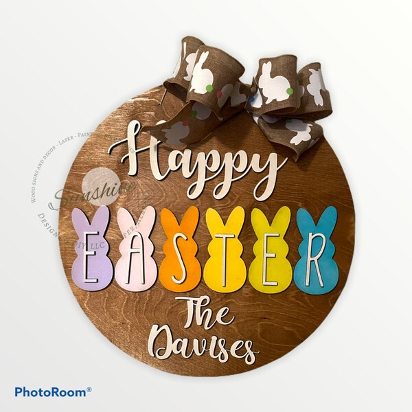 Happy Spring Bunnies Round Personalized Door Hanger SVG Easter Sign ...