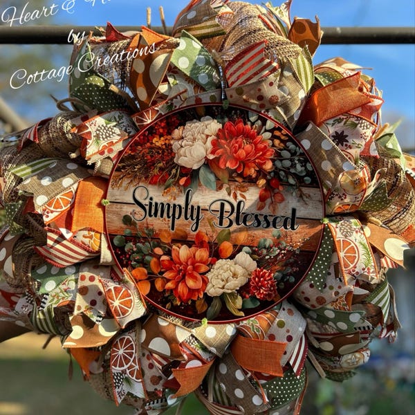Simply Blessed Fall Wreath Sign, Fall Floral Sign, Thanksgiving Sign ...