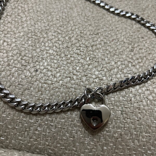 Heart Padlock Day Collar | Stainless Steel Chain; NICKEL Padlock - Etsy