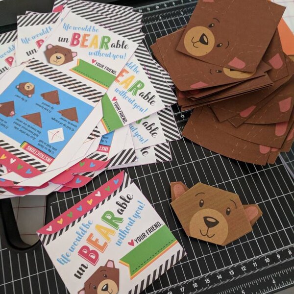 INSTANT DOWNLOAD Printable Origami Bear Valentine Kit With Bag Topper ...