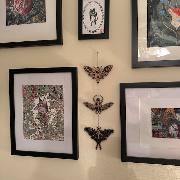 Insect Garland Wood Wall Hanging Decor | Hawkmoth | Luna Moth | Winged ...