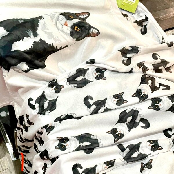 Tuxedo Cat Pajama Set With Shorts for Women ,bicolor Cat Pajama Set ...