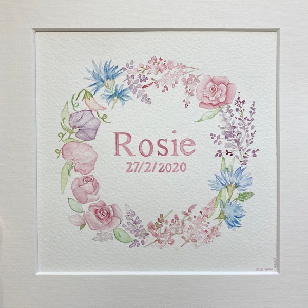 Square Original Watercolour Baby Name Painting - Etsy