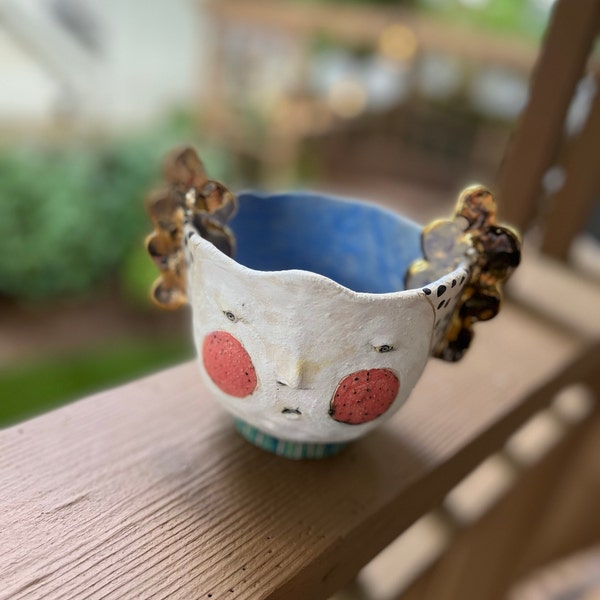 Colorful Ceramic Figure, Yellow Ornament, Quirky Ceramic Sculpture ...