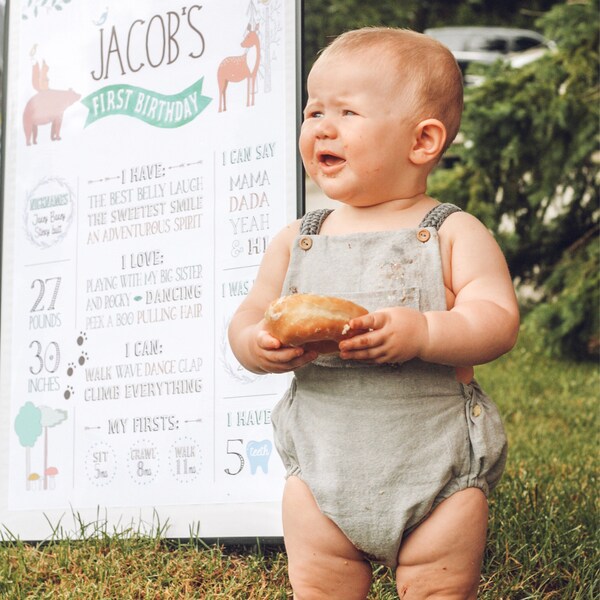 Woodland Animals Birthday Board, Milestone Poster, 1st Birthday Stats ...