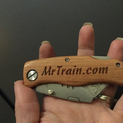 Personalized Engraved Folding Utility Knife With Wood Handle and Blade ...