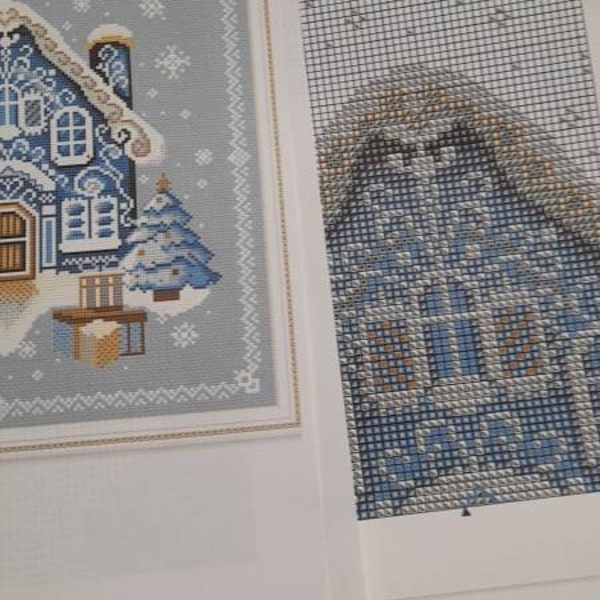 Cross Stitch Pattern Blue Gingerbread House Christmas Cross Stitch ...