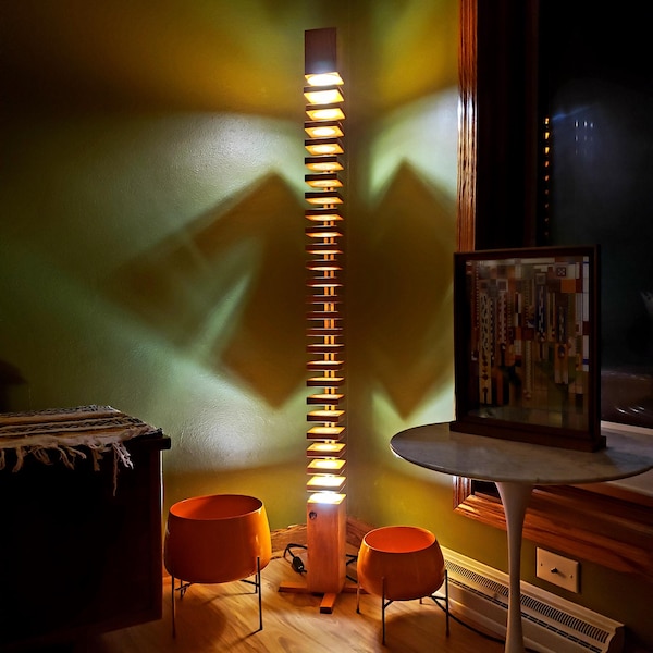 Tall Rustic Wooden Floor Lamp,unique Pine Wood Light for Living Room ...