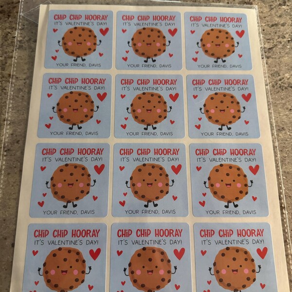 Classroom Valentine Stickers, Chip Chip Hooray, Kids Cookie Valentine ...