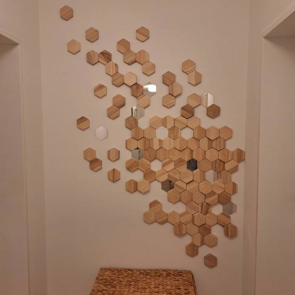 Wood Hexagon Wall Art Decor Geometric Panels Sculpture Honeycomb Panel ...