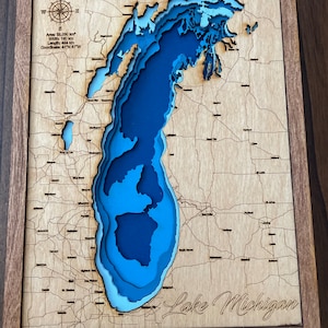 Lake Michigan Laser-cut Birch Wood Map - Etsy