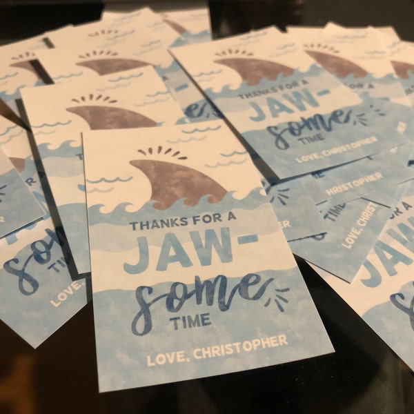 INSTANT DOWNLOAD, EDITABLE Shark Birthday Favor Tags, Jawsome Time ...