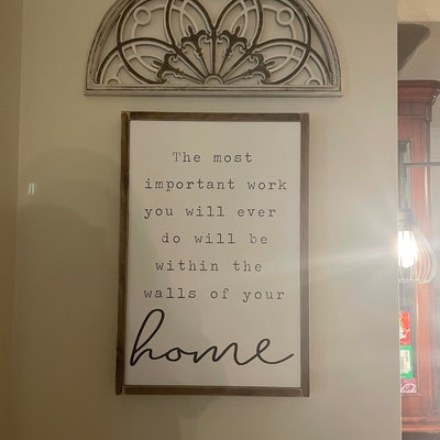The Most Important Work Wooden Signs Living Room Decor Framed Wood ...