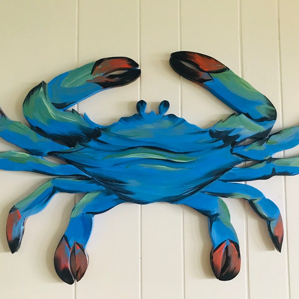 Blue Crab Outdoor Decor Gift for Him. Wooden Crab Wall Art for Pool ...