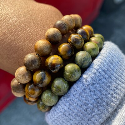 Handmade Sea Glass Beach Bracelets With Green Glass Beads and Natural ...