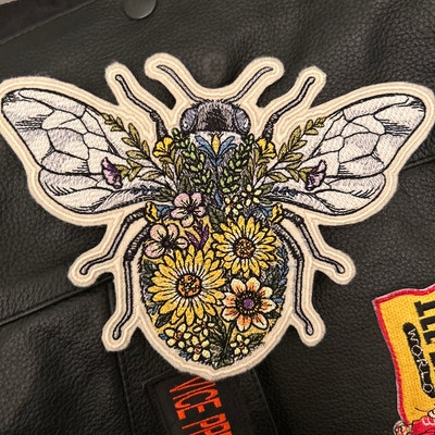 Floral Bee Embroidered Patch Bee Patches Bee Embroidery Designs Iron on ...