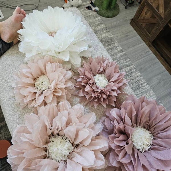 Boho Tissue Paper Flowers Set of 7 for Baby Showers, Bridal Showers ...