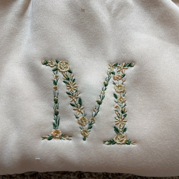 Machine Embroidery LETTER M 12 X 9,7 Cm / 4.8 X 3.85" Dainty Floral ...