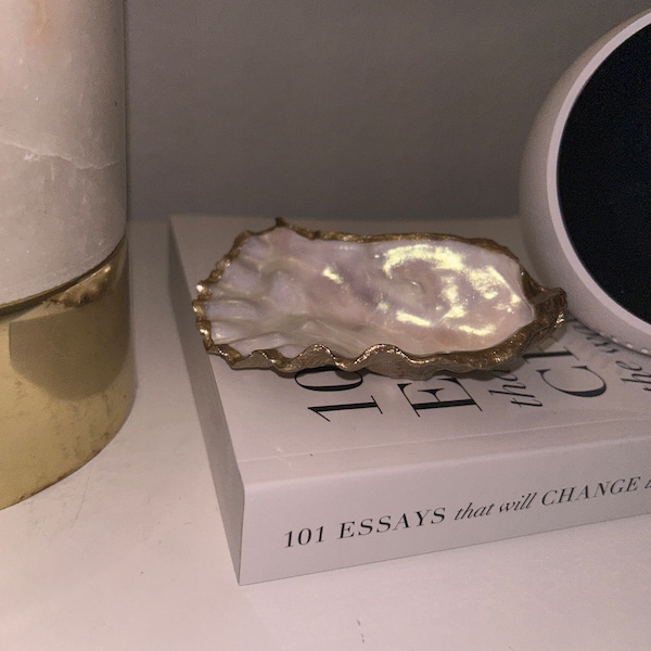 White and Gold Oyster Shell Ring Dish: Gulf Coast Jewelry Holder - Etsy