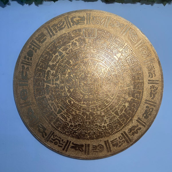 Golden Mayan Calendar Sculpture 100 Cm - Authentic Aztec Sun Wall Decor ...