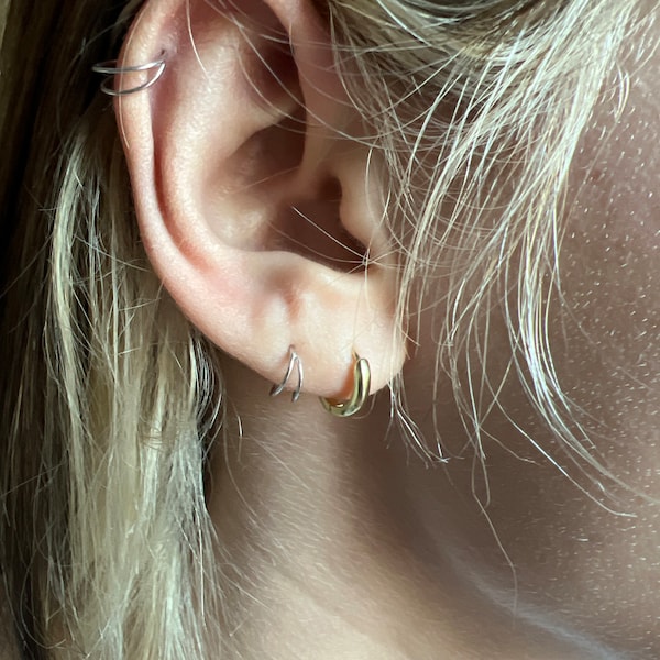 Double Helix Hoop, Sterling Silver Helix Piercing, Conch Hoop, Tiny ...