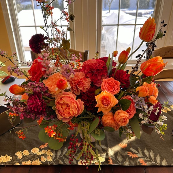 Realistic Red Orange Fake Flower Bouquet, Real Touch Roses, Outdoor ...