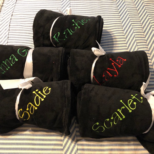Monogrammed Plush Fleece Blanket Throw - Several Colors - Personalized ...