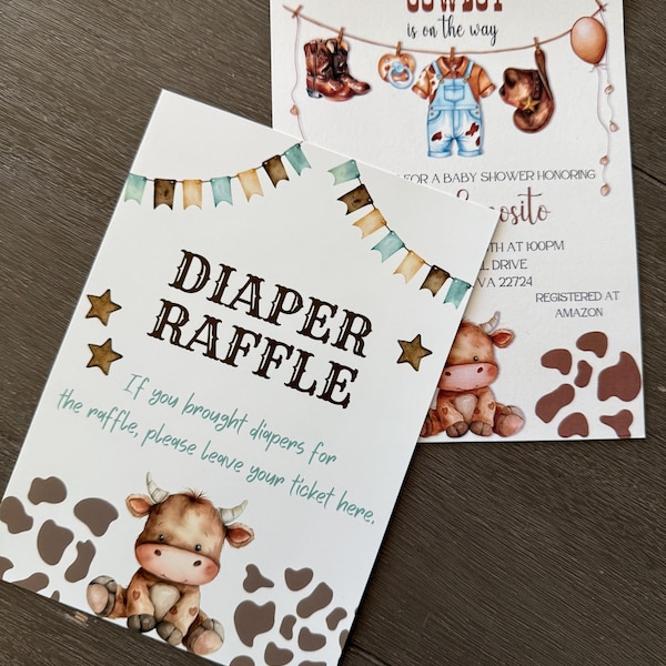 Cowboy Diaper Raffle Sign-tickets, Cowboy Baby Shower Decorations ...