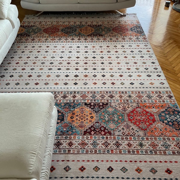 White Scandinavian Rug, Large Area Boho Rug, Fluffy Silky Rug, Soft ...