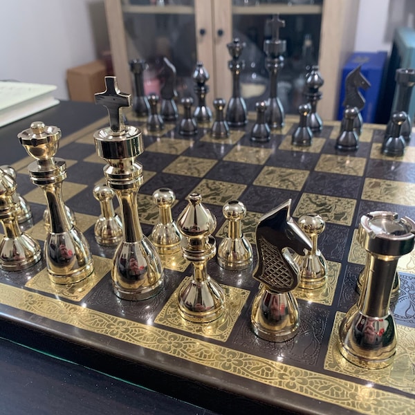 14" Solid Brass Metal Chess Set- Apple Bottom Chess Men Carved With ...