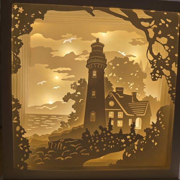 Lighthouse Lightbox Template: Paper Cut Shadow Box (SVG, PDF, PNG) - Etsy