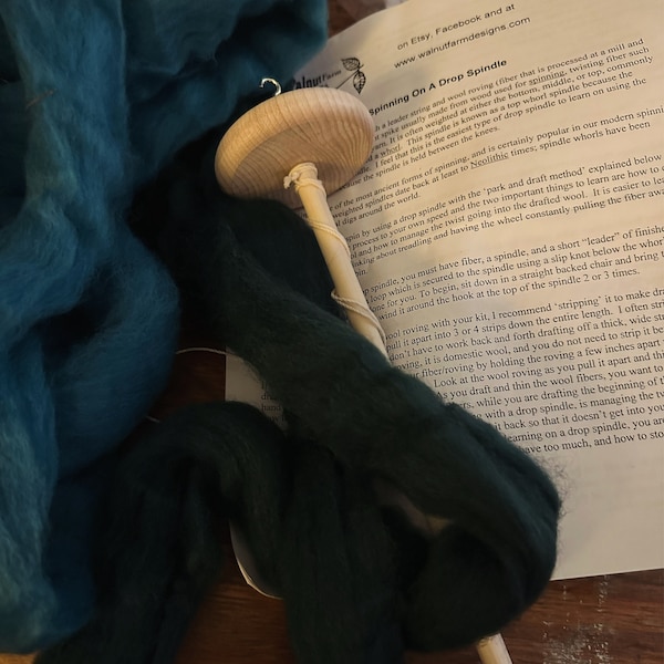 Drop Spindle Kit for Beginner W/ Fiber Top Whorl Wool Yarn Spinning ...