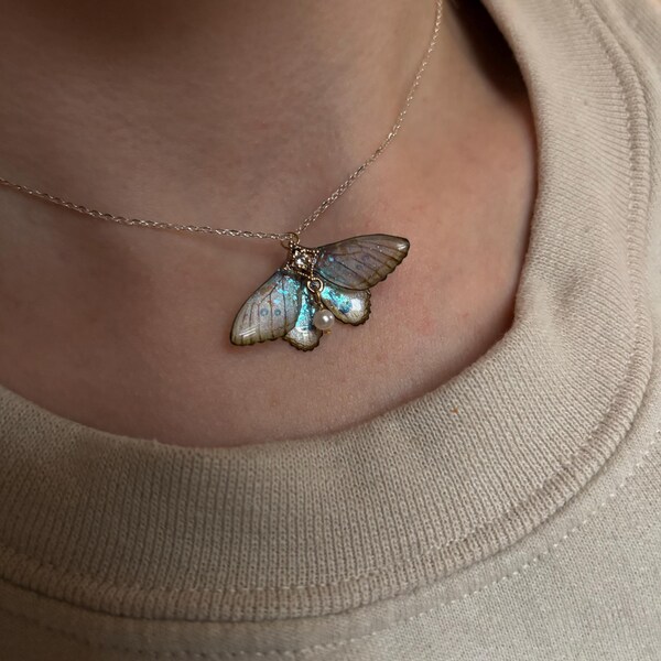 Cute Moth Necklace, Moth Wings With Pearl Jewelry, Insect Fairy Resin ...