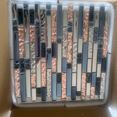 Rose Gold Backsplash Tile Bling Metal and Glass Mosaic Shiny Stainless ...