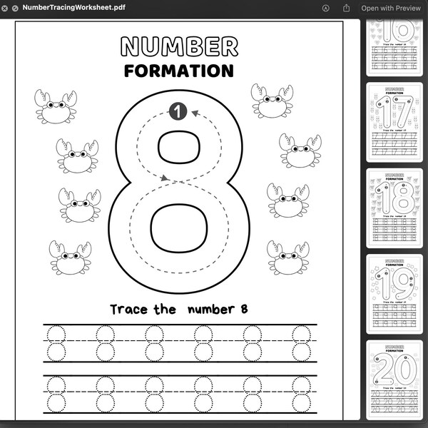 20 Number Tracing Worksheets PDF,PNG Fun & Engaging Learning Activities ...