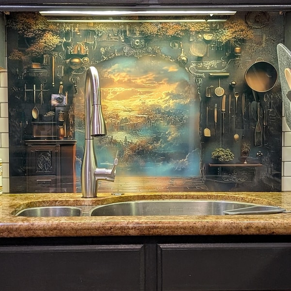 Western Glass Backsplash, Tempered Glass Backsplash, Rustic Kitchen ...