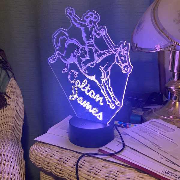 Rodeo Horse, Bronco Rider, Cowboy Light, Personalized Free, LED Night ...