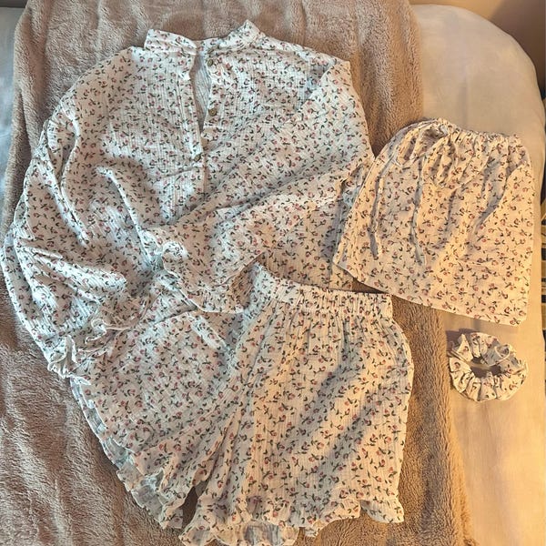 Women's Handmade Pajamas Muslin Pyjamas100%cotton Pyjamas Shirt and ...