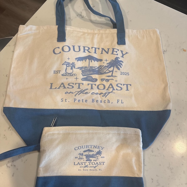 Custom Bride Tote Bag, Last Toast on the Coast Design, Bachelorette ...