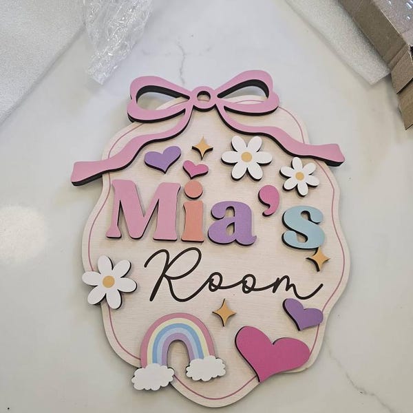 Custom Kids Bedroom 3D Wooden Sign, Personalized Girl Door Sign ...