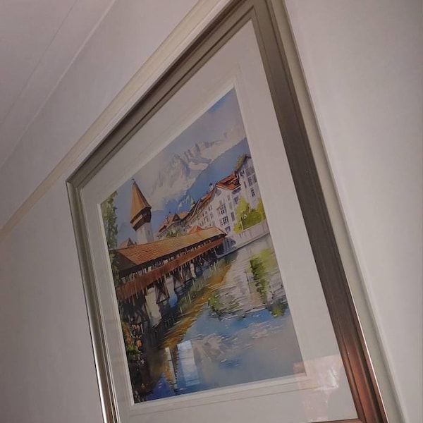 Lucerne Chapel Bridge Watercolor Print: Swiss Alpine Travel Poster - Etsy