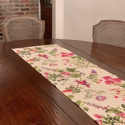 Fresh Flower Table Runner, Spring Floral Print on White Background ...