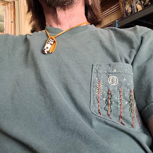 Spruce Trees Hand-embroidered Pocket Tee Shirt Unisex Short Sleeve - Etsy