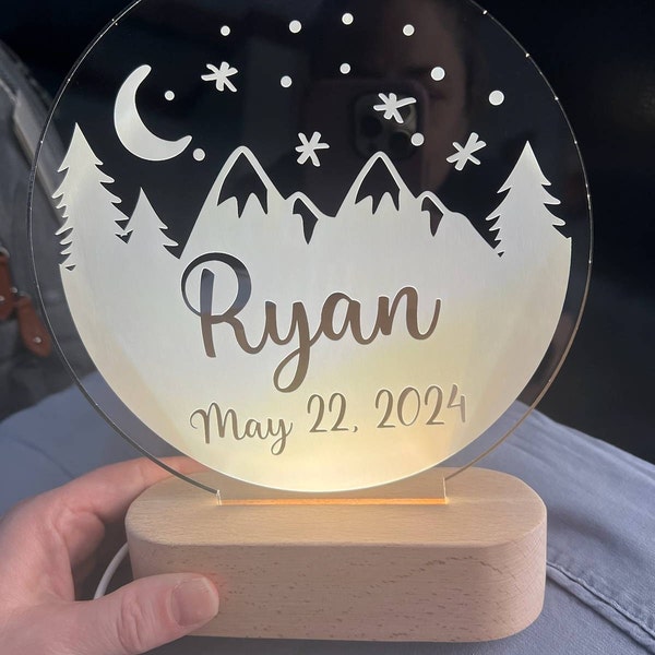 Mountains Custom Name Light Personalized Bedroom LED Cloud Decor Sign ...